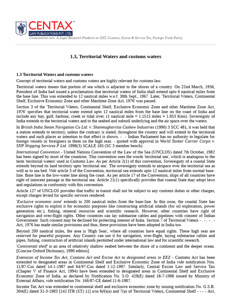 Indian Customs and Territorial Waters | PDF | Territorial Waters ...