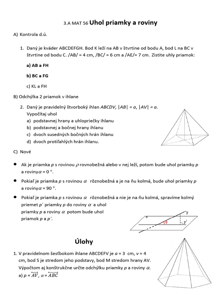 3.A MAT 56 Uhol Priamky A Roviny | PDF