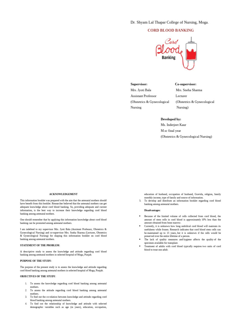 Modified Booklet Cord Blood Banking | PDF | Clinical Medicine | Medical ...