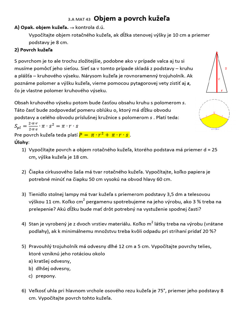 3.A MAT 43 Oblé Telesá - Kužeľ Povrch | PDF