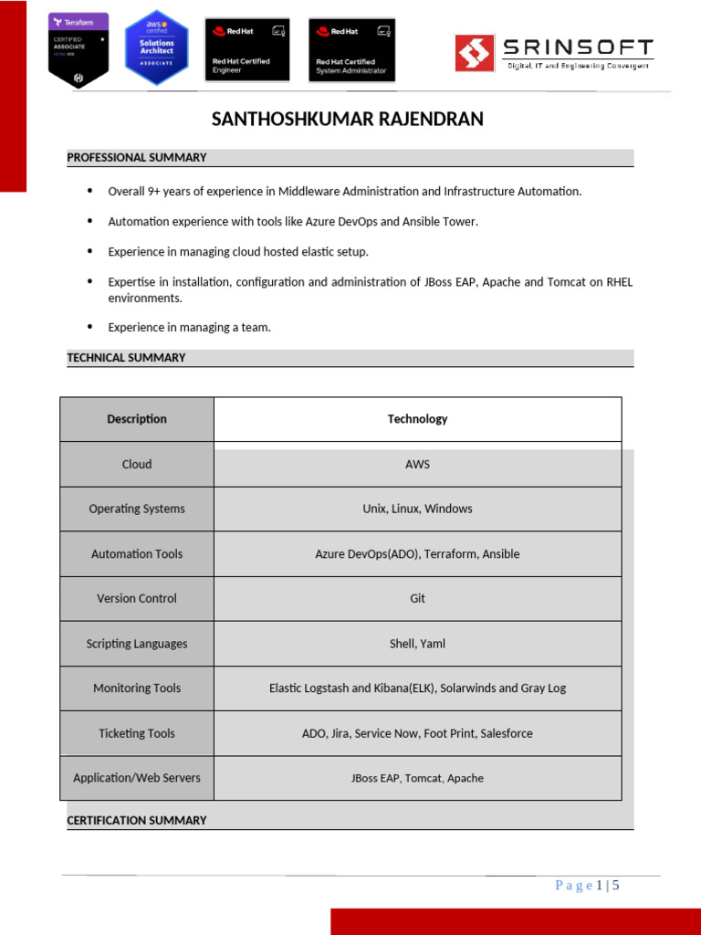 Santhoshkumar Rajendran - SrinSoft | PDF | Red Hat | Apache Http Server
