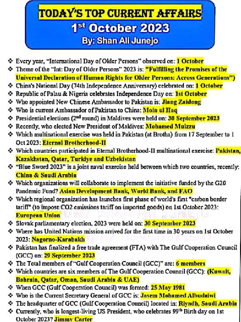 Complete Current Affairs - October 2023 | PDF