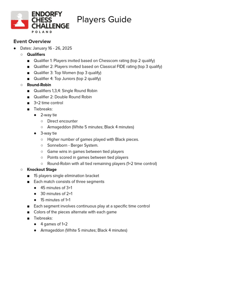 Chess Tournament Players Guide 2025 | PDF | Chess | Sports Competitions