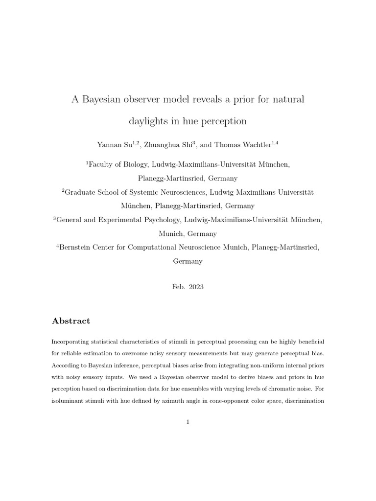 001 A - Bayesian - Observer - Model - Reveals - A - Prior - For - Natu | PDF | Perception ...