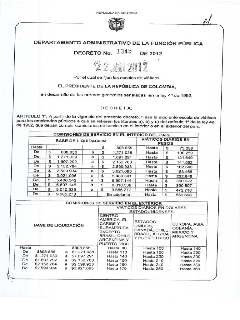 Decreto 1345 Viaticos | PDF