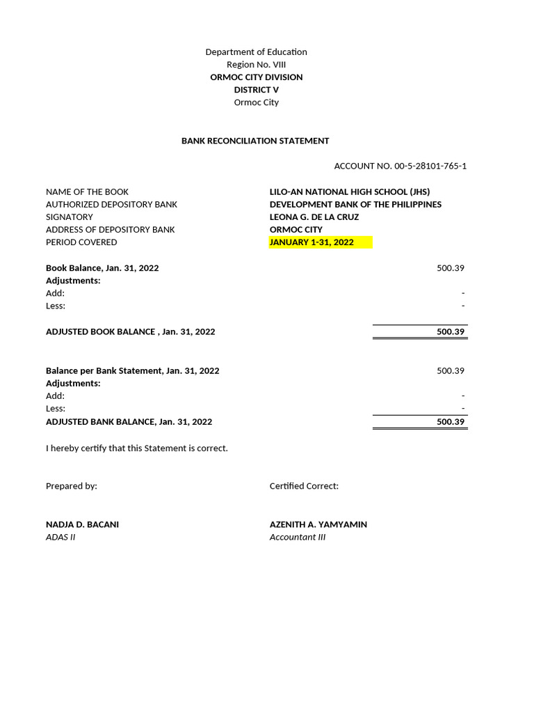 Bank Recon - Jhs - Jan2023 | PDF | Accounting | Banking