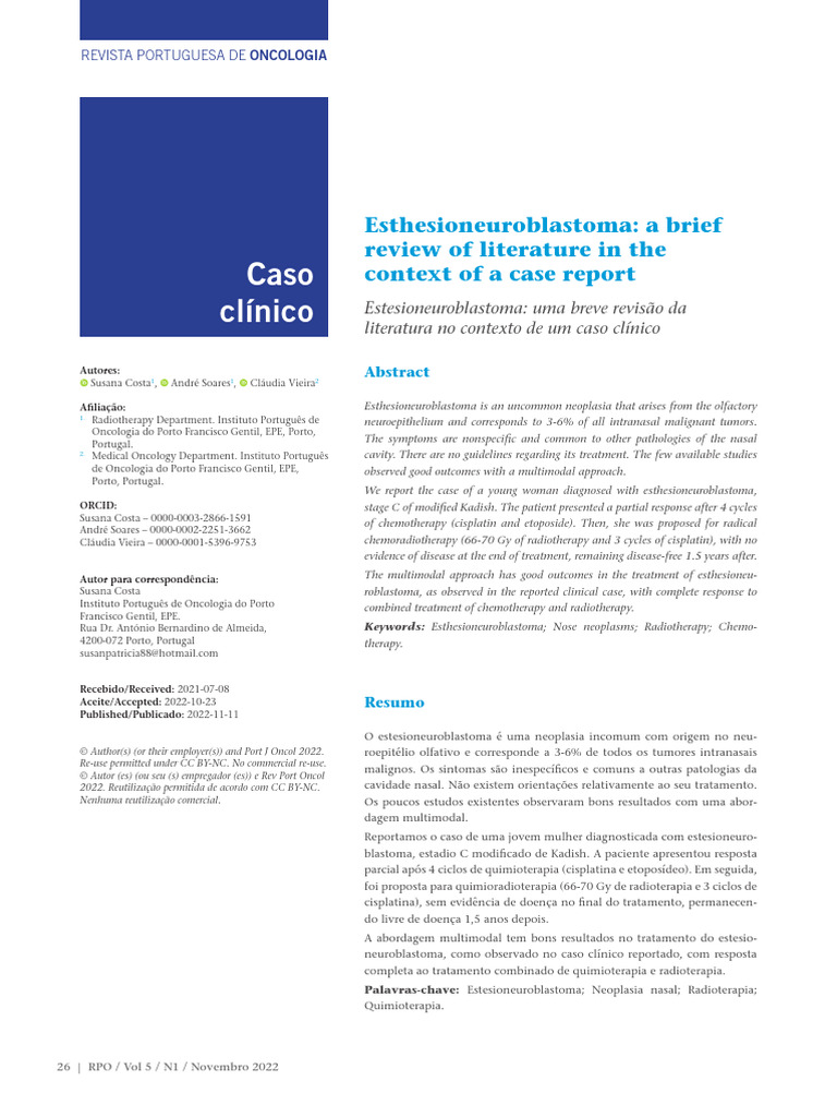 RPOncologia V5N1 CC Esthesioneuroblastoma-OTH | PDF | Radiation Therapy | Clinical Medicine