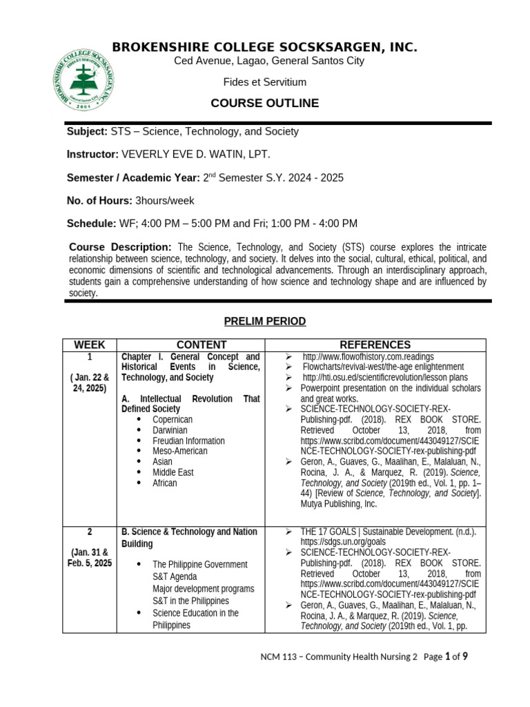 STS Course Outline Watin V | PDF | Science