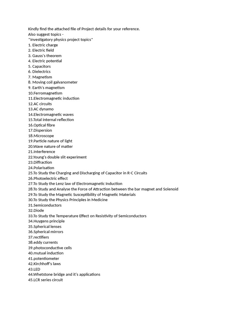 Investigatory Physics Project Ideas | PDF