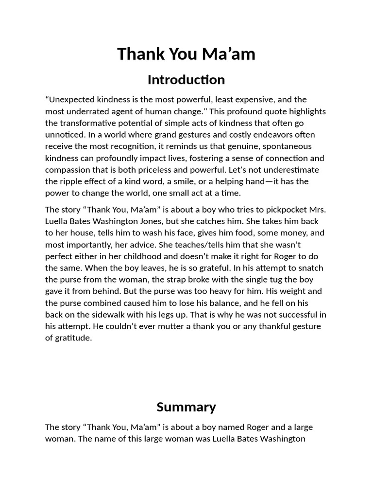 English Literature Project-Thank You Ma'am | PDF | Empathy | Psychology