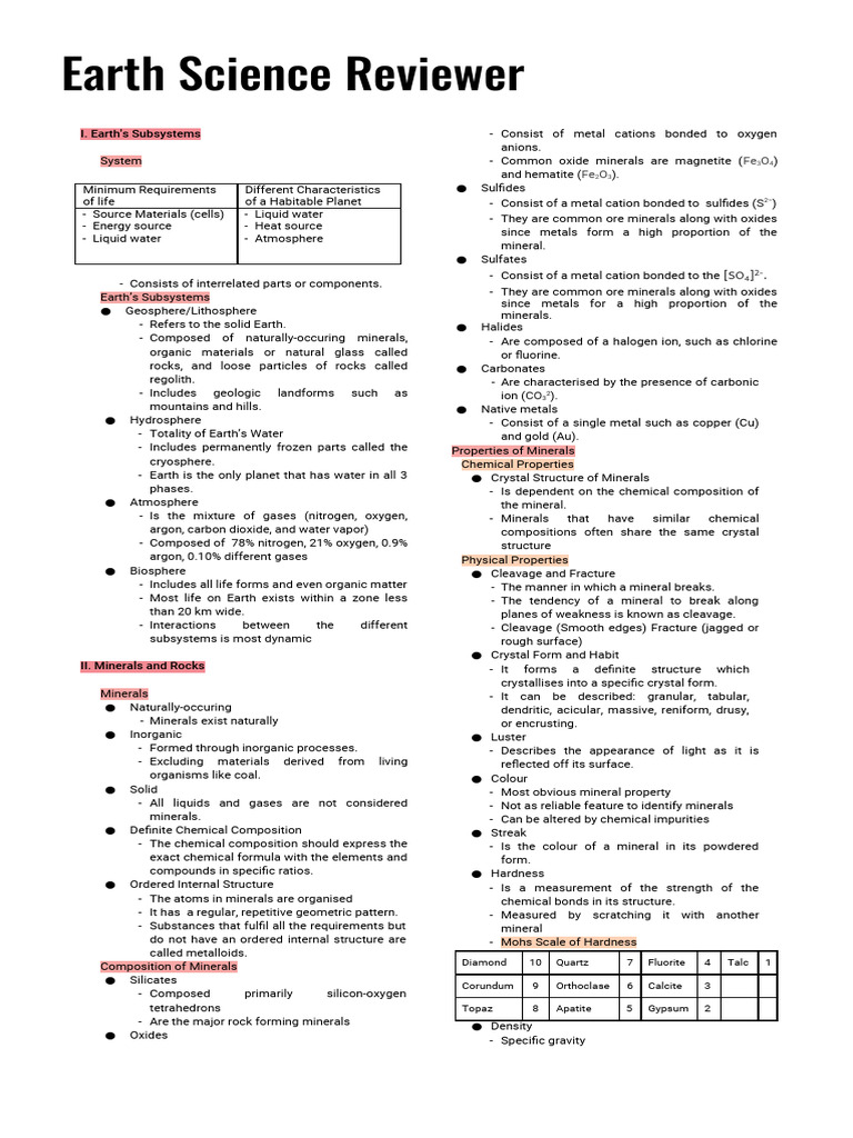 Earth Science Reviewer | PDF | Minerals | Soil