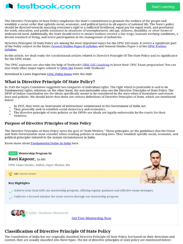 Directive Principle of State Policy UPSC Notes PDF Download | PDF