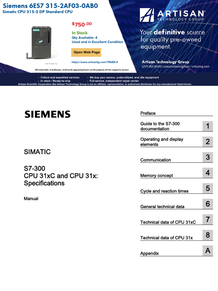 Siemens S7 300 Manual | PDF | Central Processing Unit | Input/Output