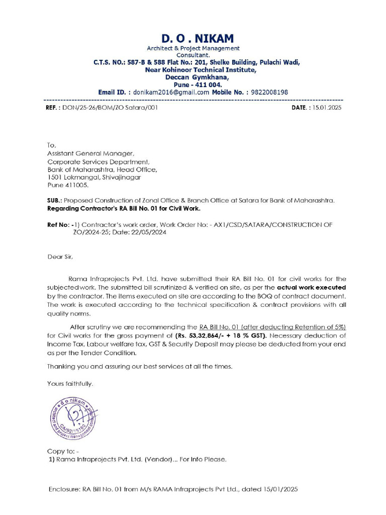 RA_Bill_1_Certificate (Architect)_page-0001 | PDF