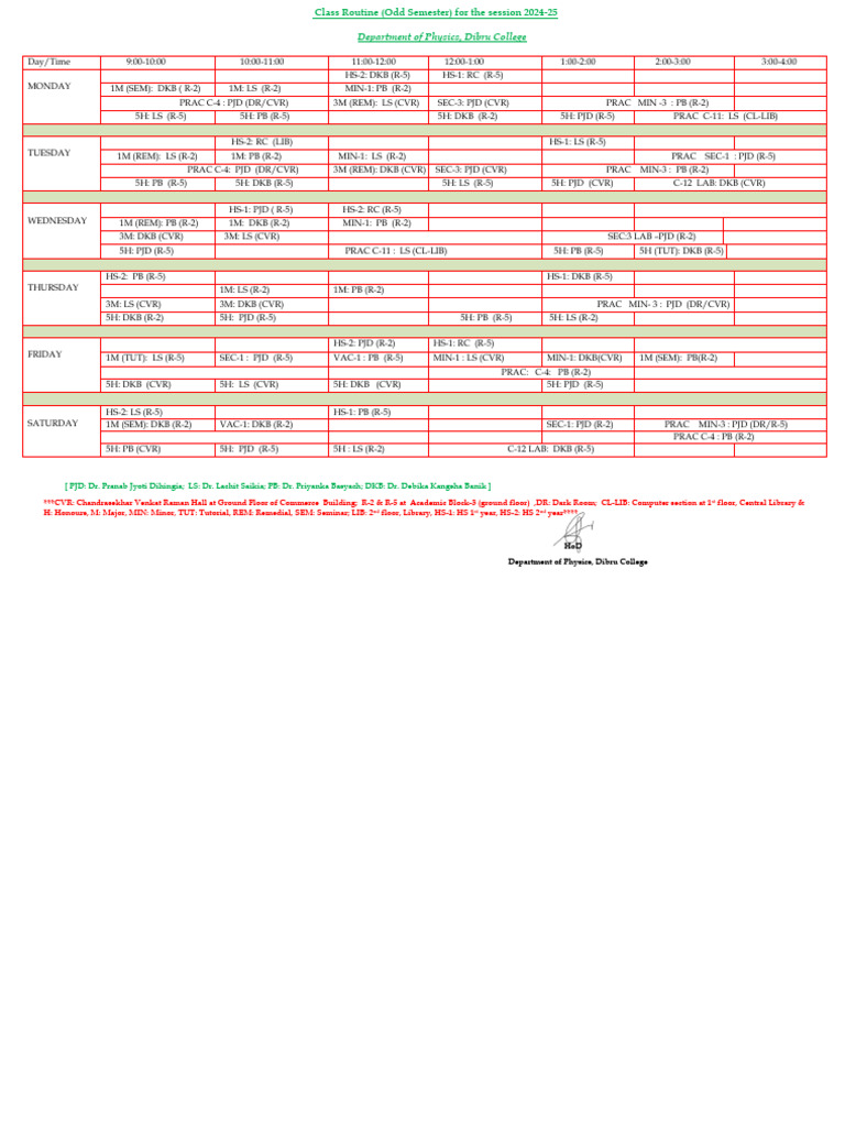 Final Class Routine Odd Sem 2024 | PDF