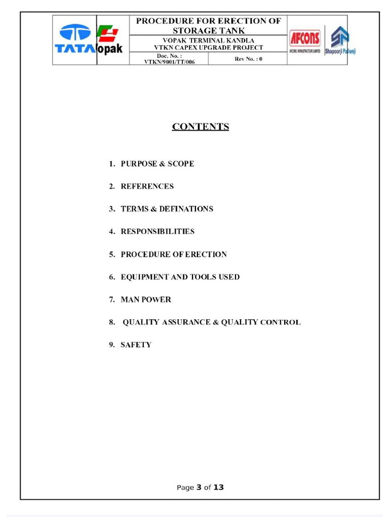 Construction of Tank Procedure | PDF