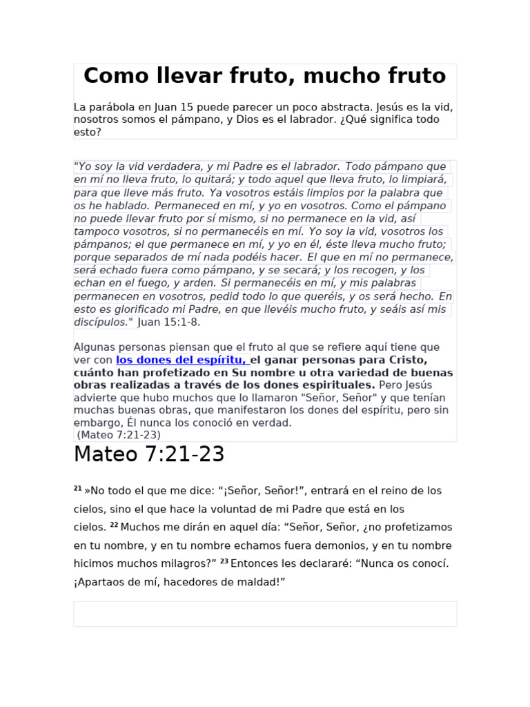 Como Llevar Fruto, Mucho Fruto. | PDF | Jesús | Cristo (título)