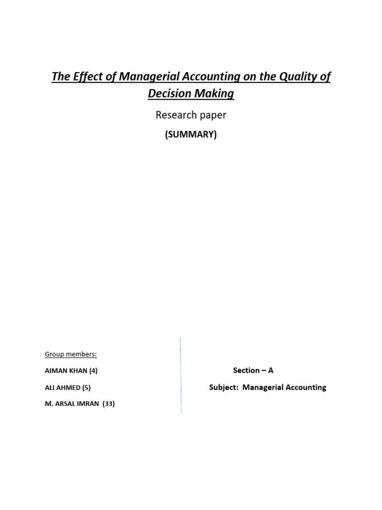 The Effect of Managerial Accounting On The Quality of Decision Making | PDF | Management ...