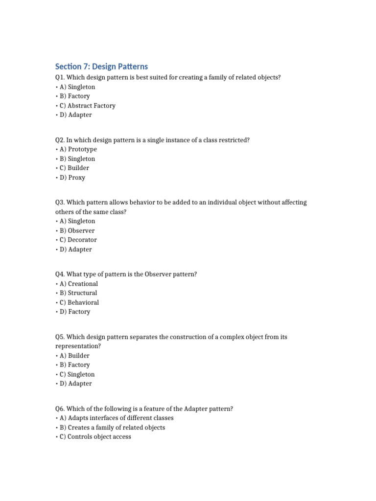 Section 7 Design Patterns Questions | PDF