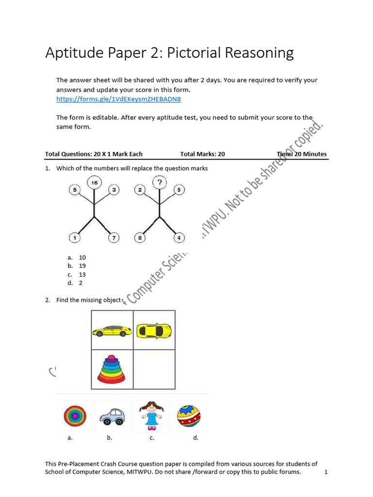 Aptitude Paper 2 - Pictorial Reasoning | PDF