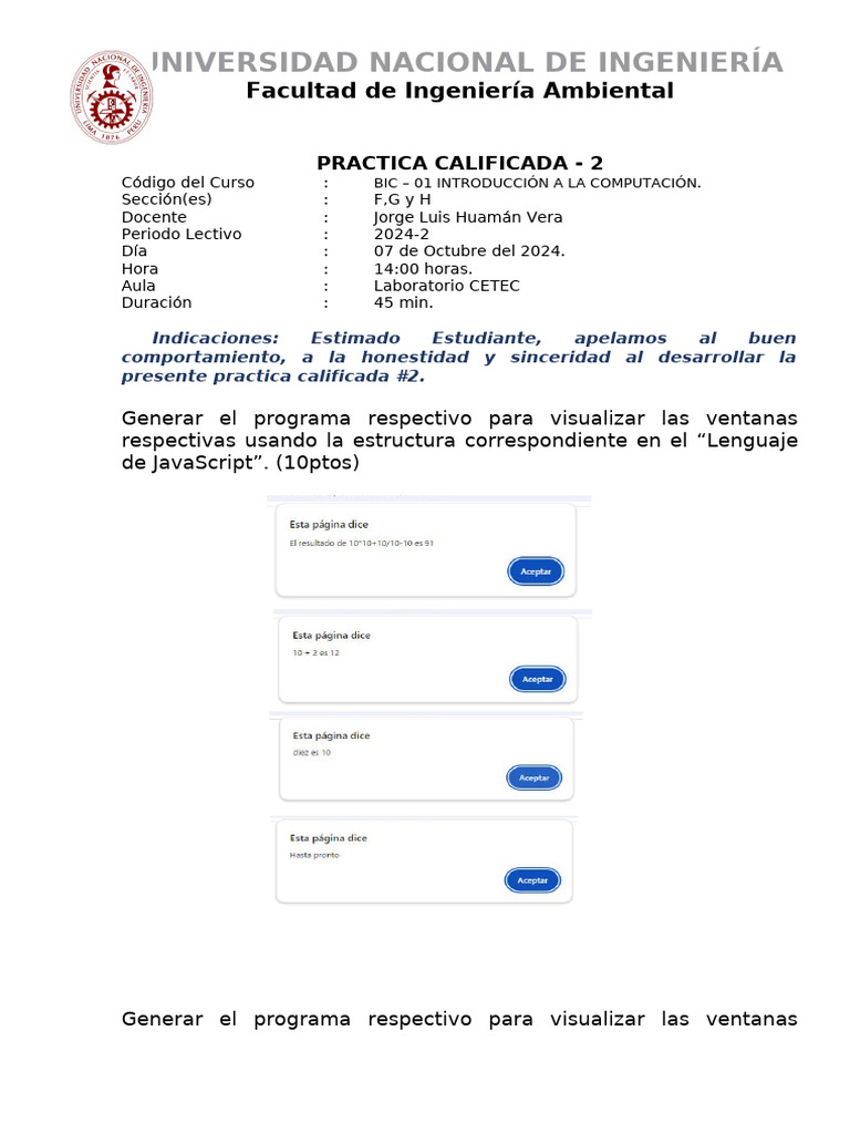 Práctica Calificada JavaScript 2024-2 | PDF