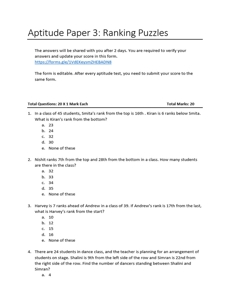 Aptitude Paper 3 - Ranking Puzzles | PDF | Formula One | National ...