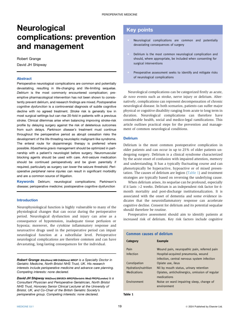 Neurological Complications: Prevention and Management | PDF | Neurology ...