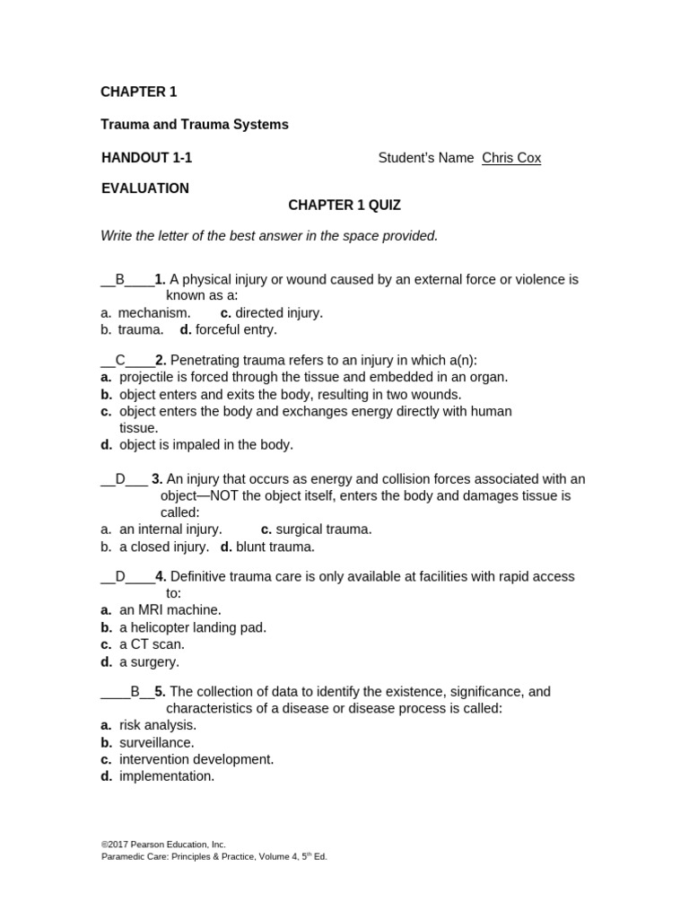 Trauma Systems Evaluation Quiz | PDF | Major Trauma | Emergency Medical ...