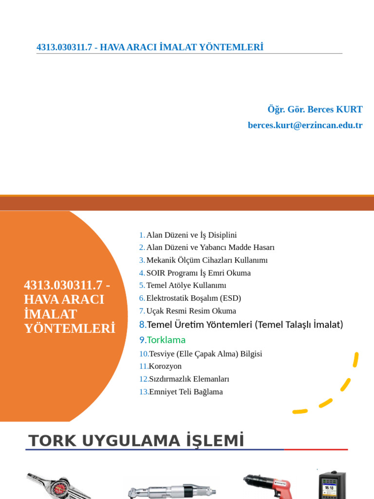 Hava Araci Imalat Yontemleri - Hafta 11 Torklama 3 | PDF