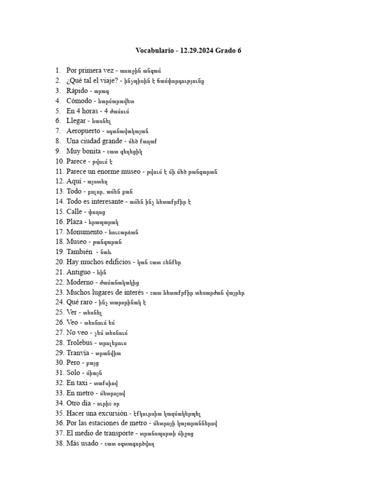 Grado 6 Vocabulario | PDF