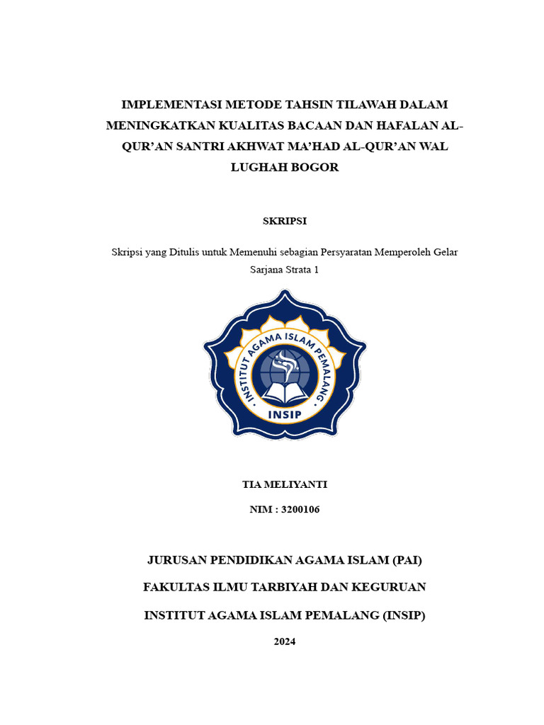 Implementasi Metode Tahsin Tilawah Dalam Meningkatkan Kualitas Bacaan Dan Hafalan Alqur'an ...