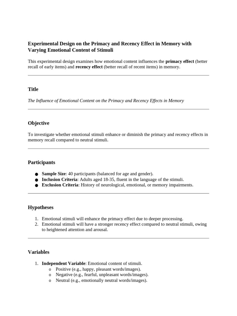 Primacy and Recency Effect in Memory With Varying Emotional Content of Stimuli | PDF | Recall ...