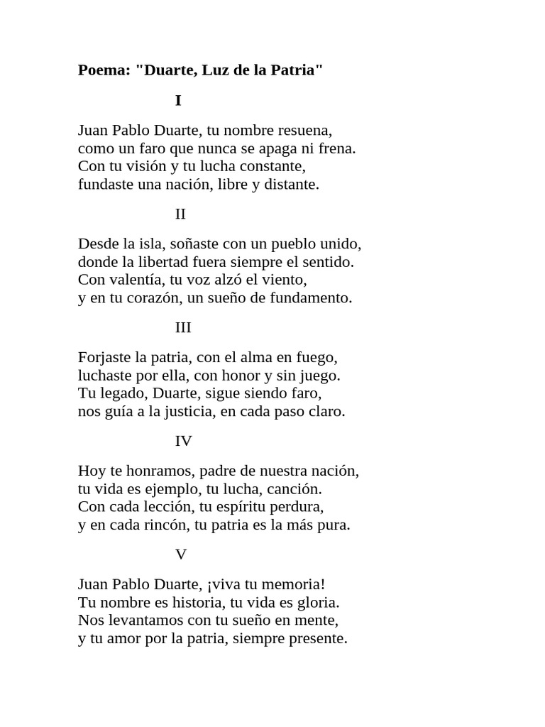 Poema a Juan Pablo Duarte: Héroe Nacional | PDF