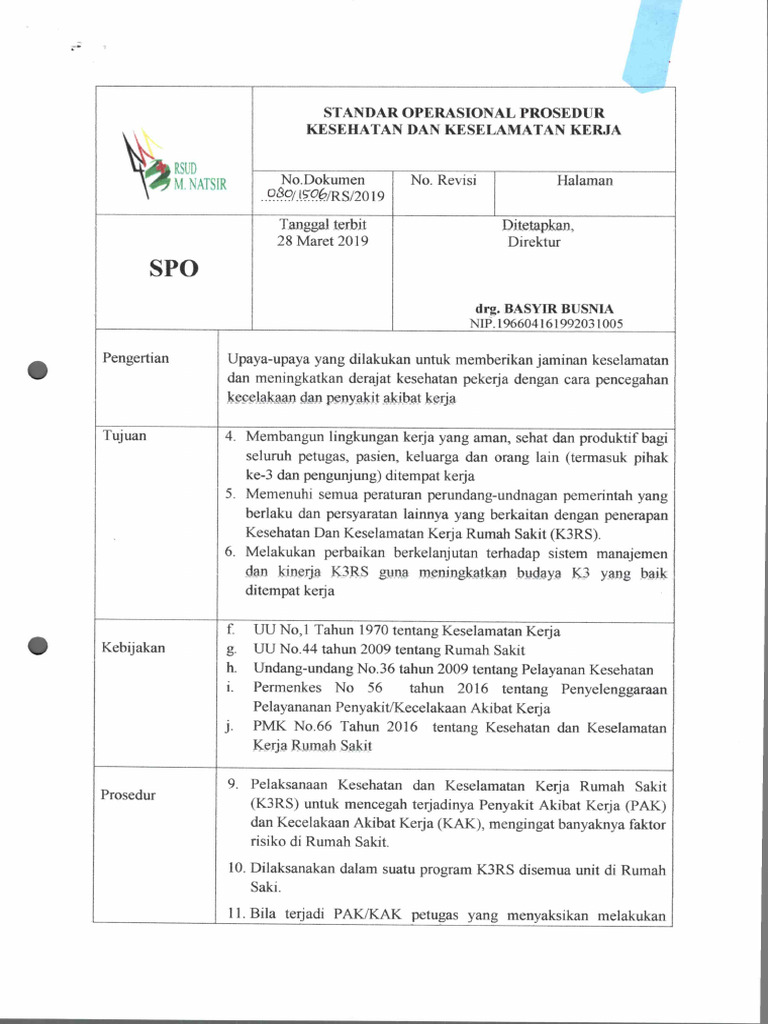SOP Kesehatan Dan Keselamatan Kerja | PDF