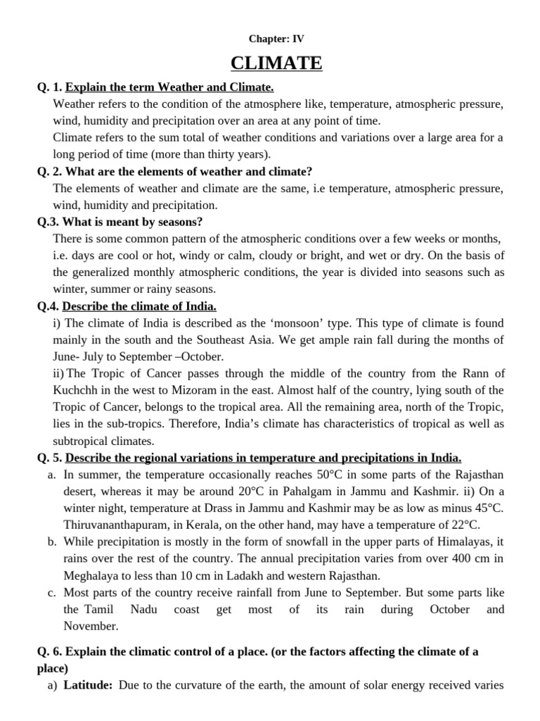 CLIMATE - NOTES | PDF | Monsoon | Rain