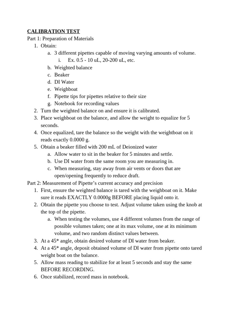 Calibration Test of Eppendorf Pipettes | PDF