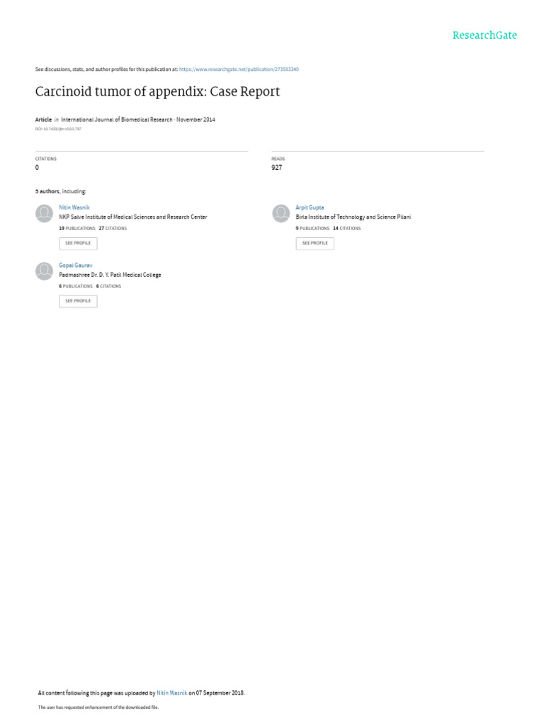 Carcinoid Tumor of Appendix Case Report | PDF | Human Diseases And ...