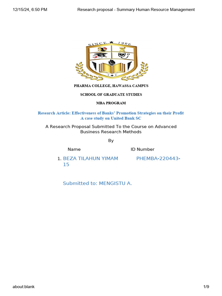 Research Proposal - Summary Human Resource Management | PDF | Marketing ...