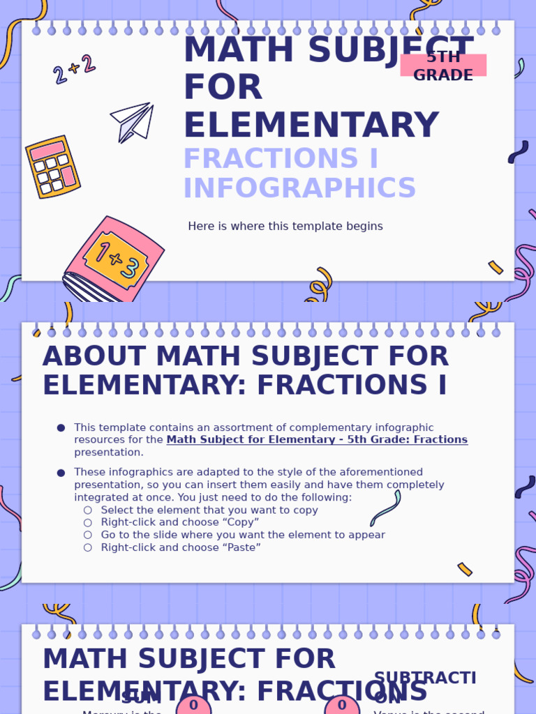 Math Subject For Elementary - 5th Grade - Fractions I Infographics by ...