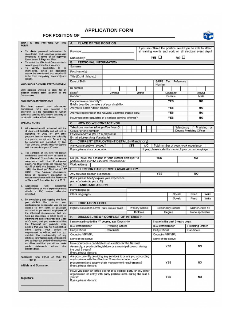 ANNEXURE H1 - Application Form | PDF