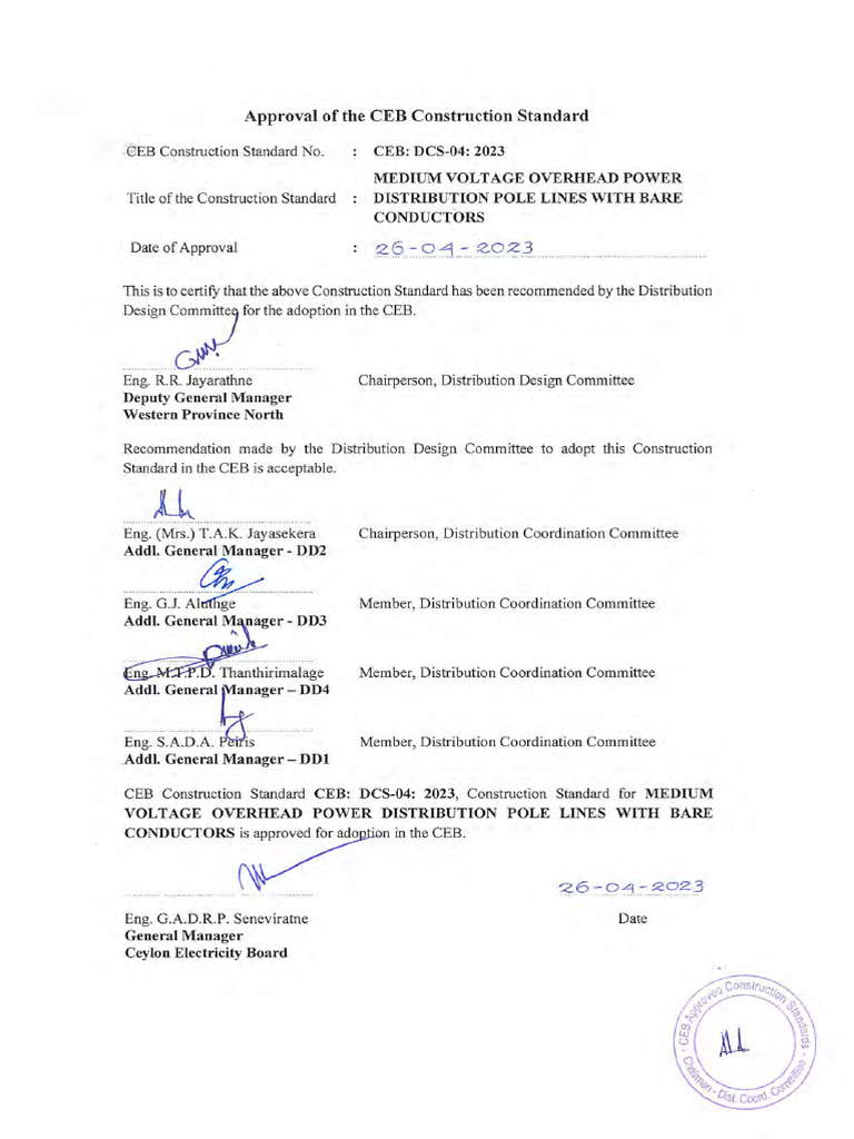 CEB DCS-04 2023 MV Overhead Power Distribution Pole Lines Preview | PDF