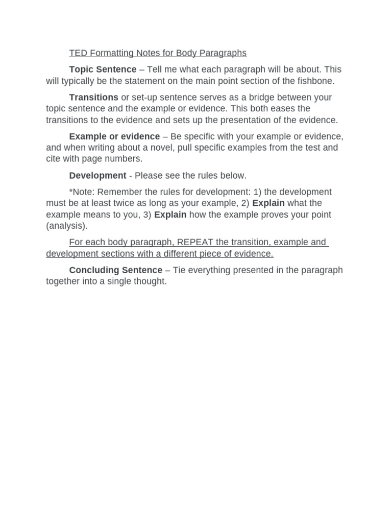 TED Talk Body Paragraph Structure | PDF