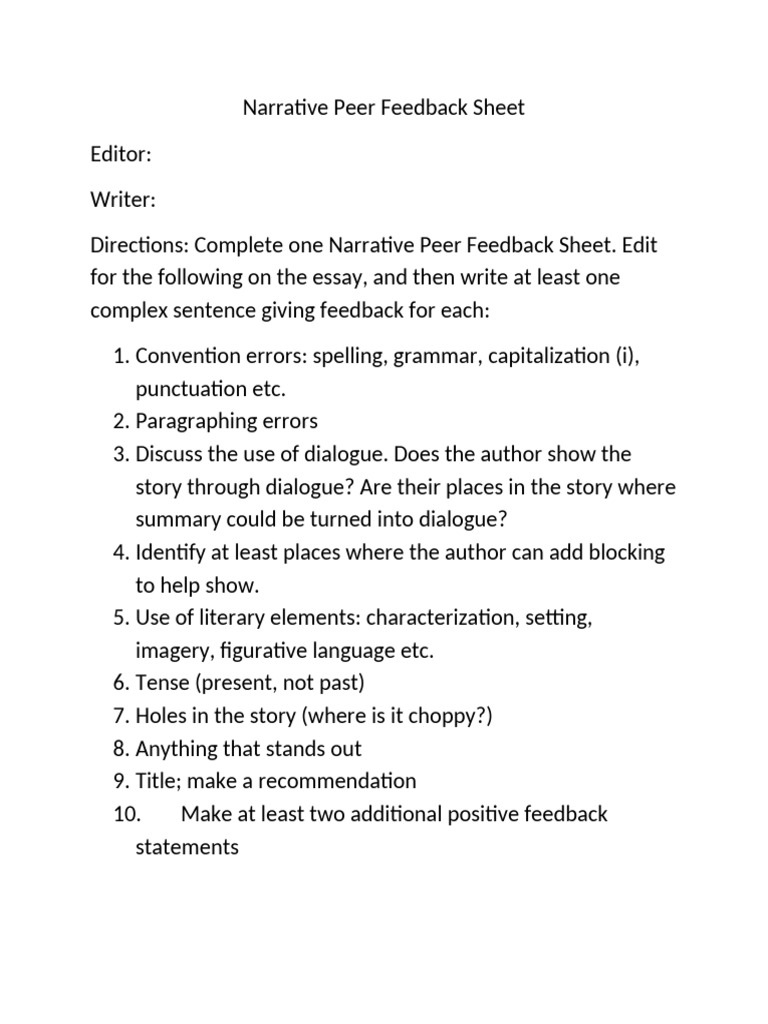 Peer Editing Feedback Sheet | PDF