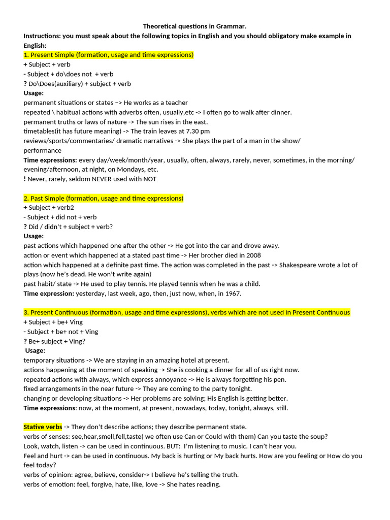 Theoretical Grammar 3rd Year | PDF | Perfect (Grammar) | Verb