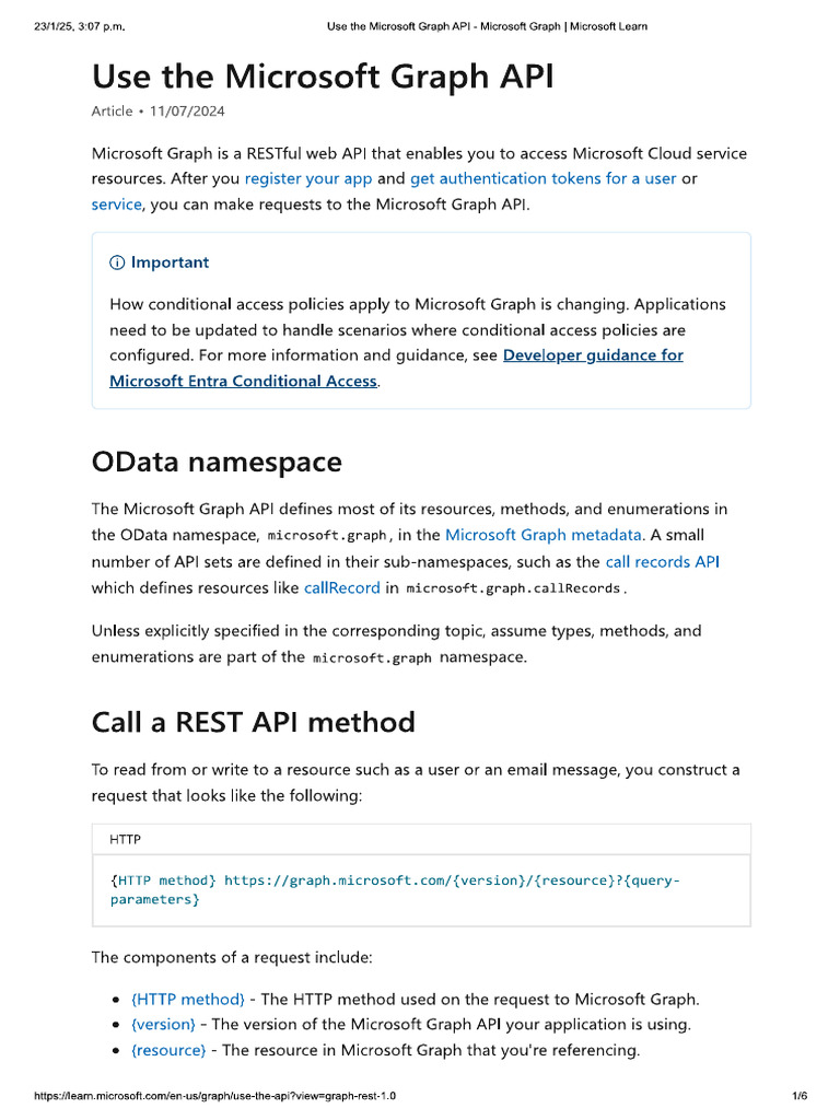 Use The Microsoft Graph API | PDF