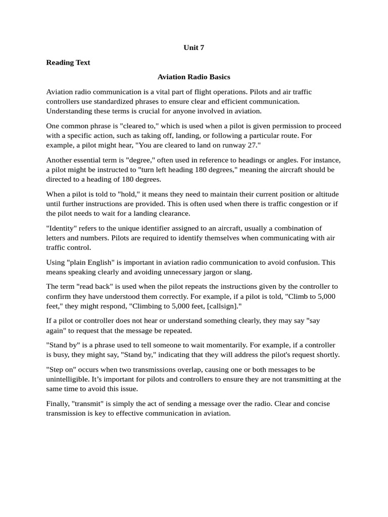 Unit 7 | PDF | Air Traffic Control | Communication