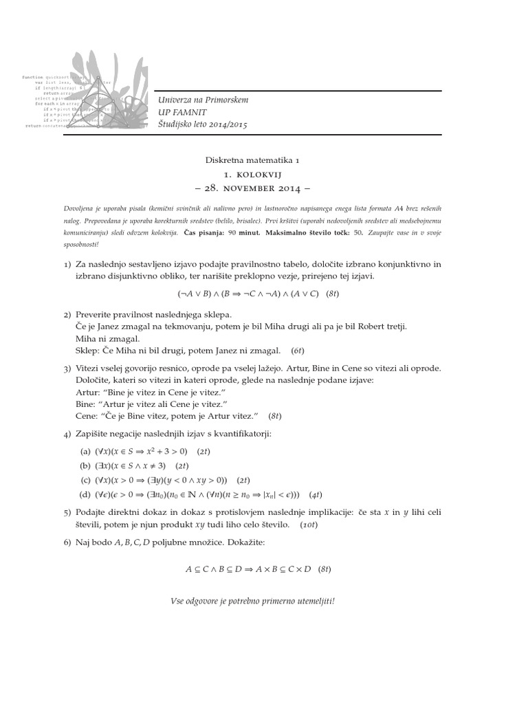 Diskretna Matematika 1 - Izpit | PDF
