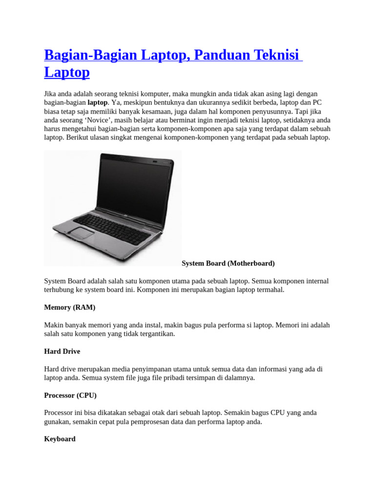 Bagian-Bagian Laptop, Panduan Teknisi Laptop | PDF