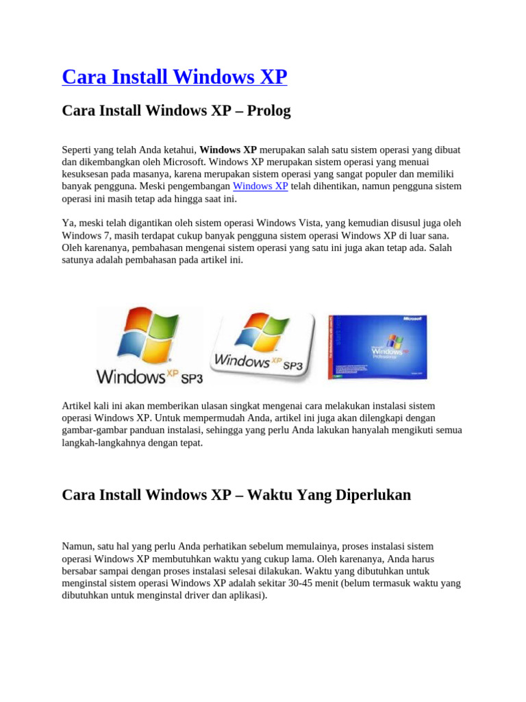 Panduan Instalasi Windows XP Lengkap | PDF