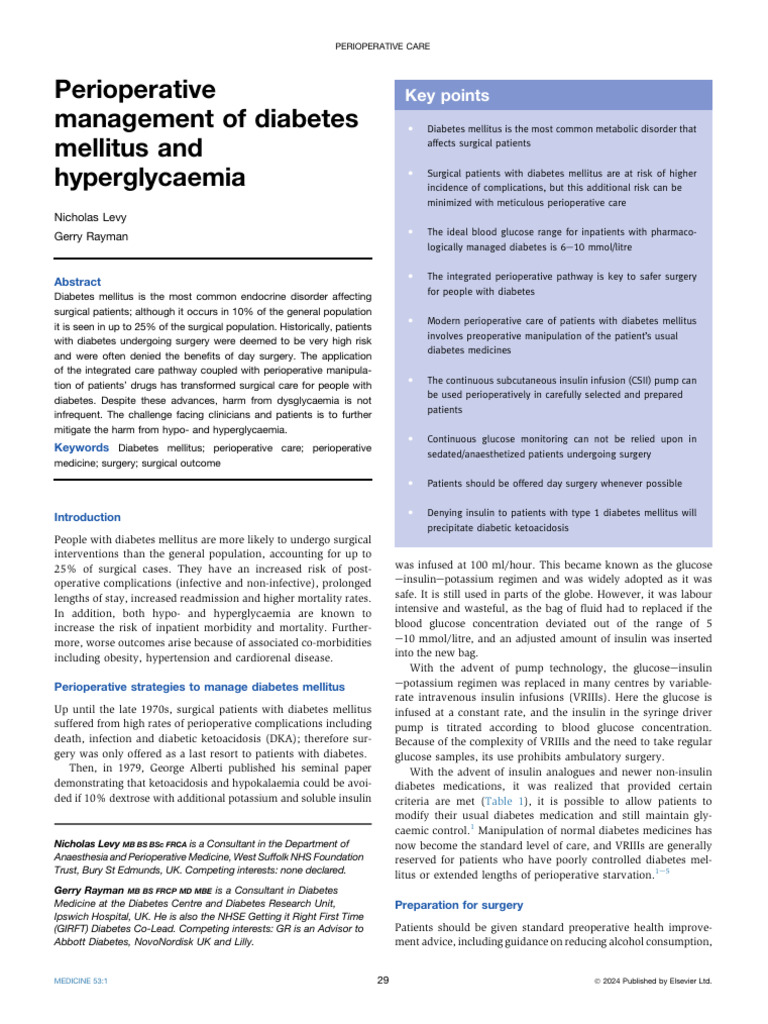 Perioperative management of diabetes | PDF | Diabetes | Hyperglycemia